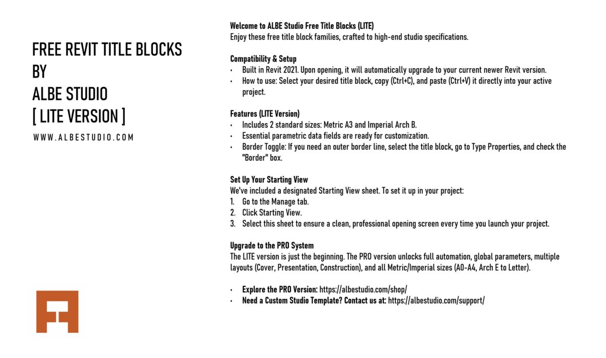 Revit Architecture & Interiors Title Blocks (LITE)